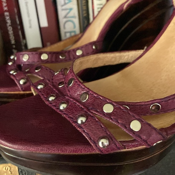 Frye | Shoes | Frye Briget Studded Purple Leather Wood Platform Wedge ...